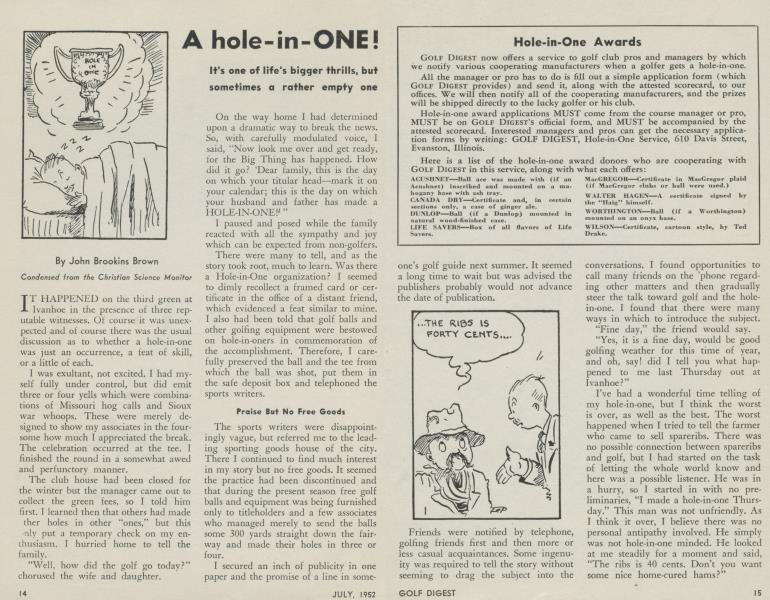 Hole-in-One Awards | Golf Digest | JULY 1952