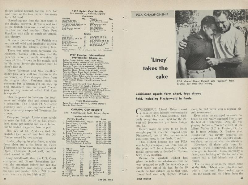 'Liney' takes the cake | Golf Digest | MARCH 1958