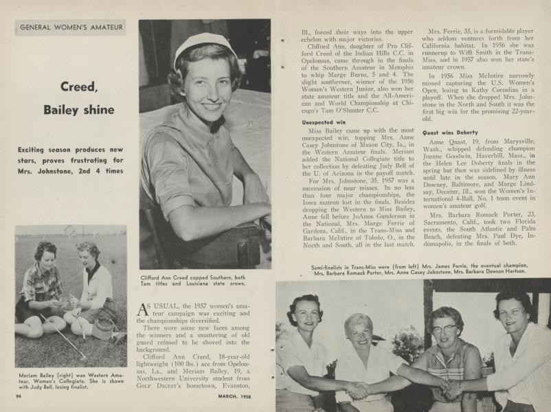 Creed, Bailey shine | Golf Digest | MARCH 1958