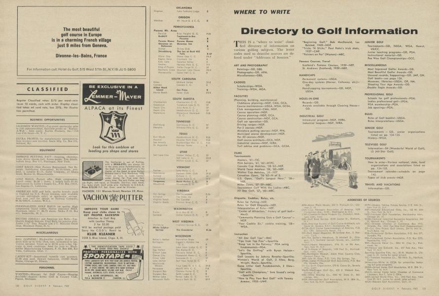 Directory to Golf Information | Golf Digest | FEBRUARY 1963