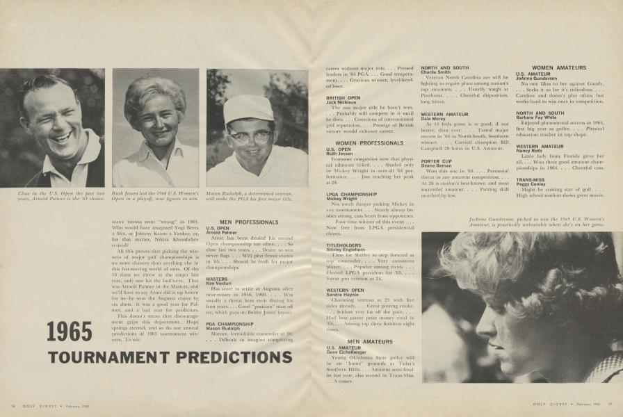 1965 TOURNAMENT PREDICTIONS | Golf Digest | FEBRUARY 1965