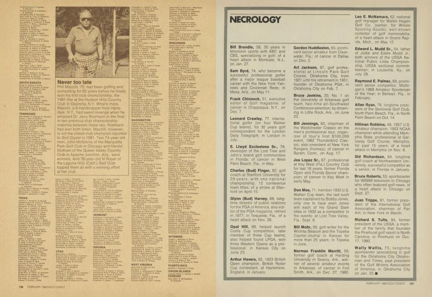 NECROLOGY | Golf Digest | FEBRUARY 1982