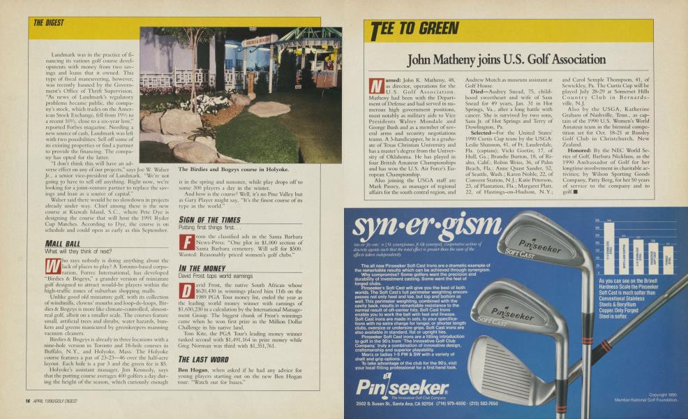 John Matheny joins U.S. Golf Association | Golf Digest | APRIL 1990