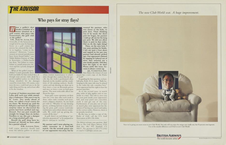 Who pays for stray flays? | Golf Digest | NOVEMBER 1996