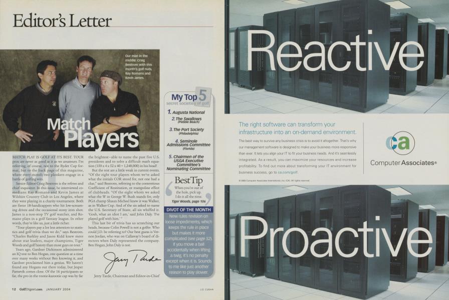 Editor's Letter | Golf Digest | JANUARY 2004