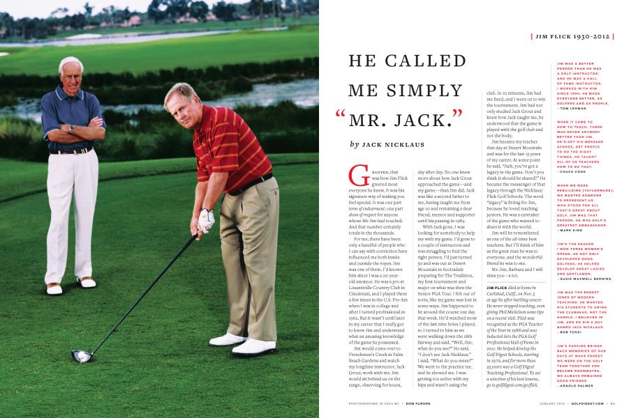 1930-2012: JIM FLICK | Golf Digest | JANUARY 2013